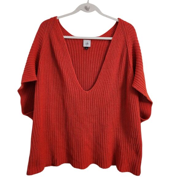 CAbi | Sweaters | Cabi Sweater Xl Ruby Red Orange Knit Dolman Short ...